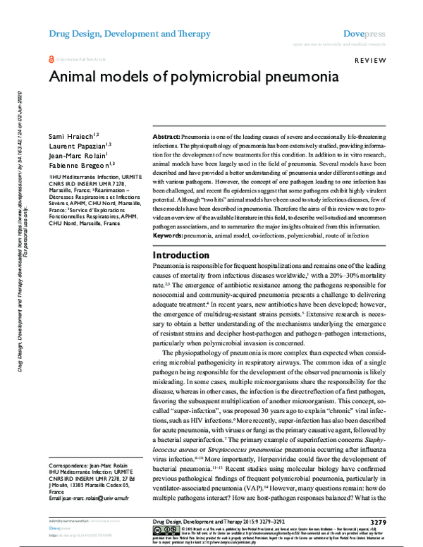 (PDF) Animal models of polymicrobial pneumonia
