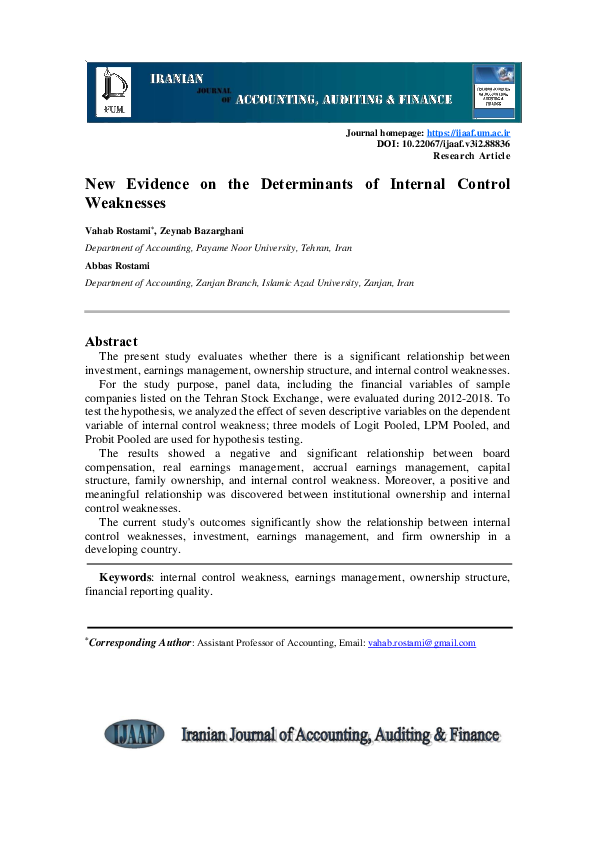 (PDF) New Evidence on the Determinants of Internal Control Weaknesses