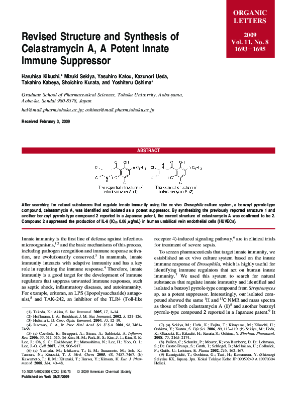 (PDF) Revised Structure and Synthesis of Celastramycin A, A Potent Innate Immune Suppressor ...