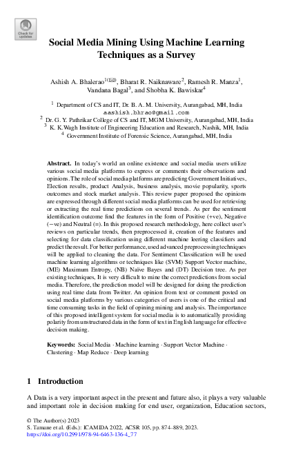 (PDF) Social Media Mining Using Machine Learning Techniques as a Survey