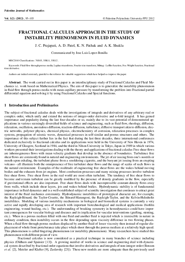 (PDF) Fractional Calculus Approach in the Study of Instability ...