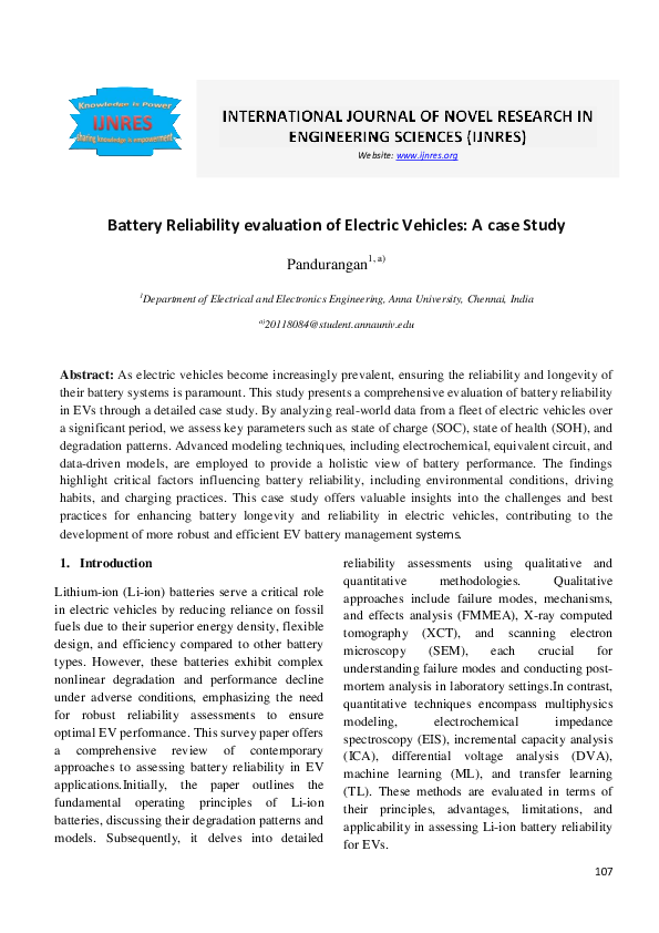 (PDF) Battery Reliability evaluation of Electric Vehicles: A case Study
