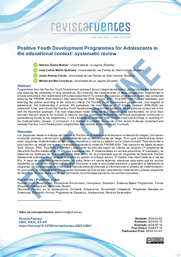 (PDF) Positive Youth Development Programmes for Adolescents in the ...