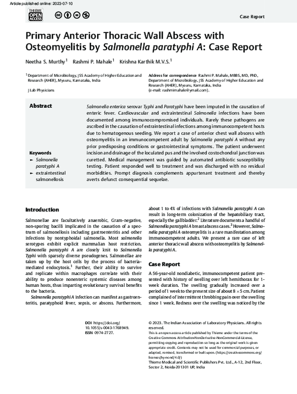 (PDF) Primary Anterior Thoracic Wall Abscess with Osteomyelitis by ...