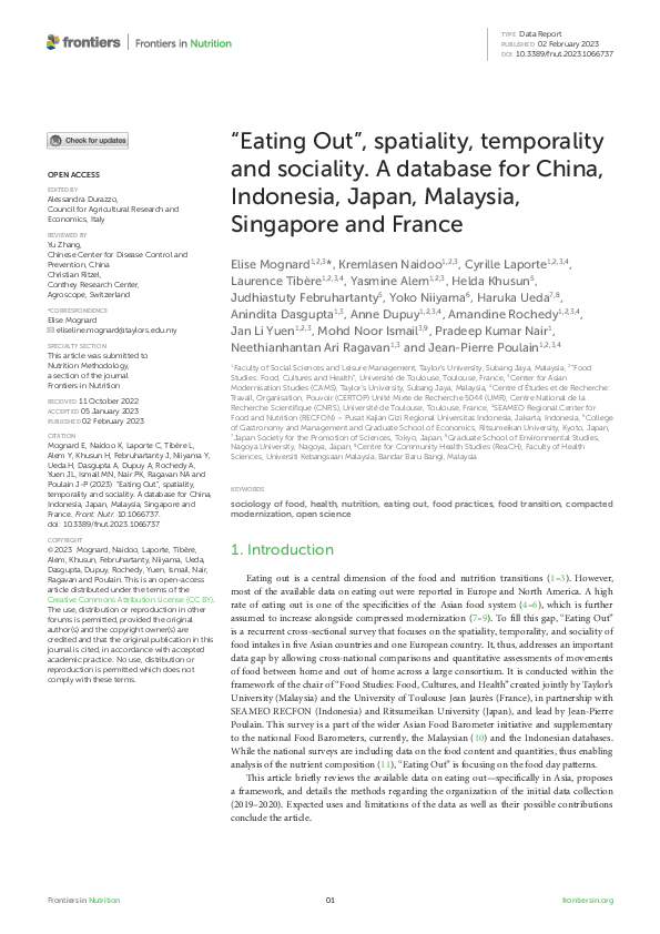 (PDF) “Eating Out”, spatiality, temporality and sociality. A database ...