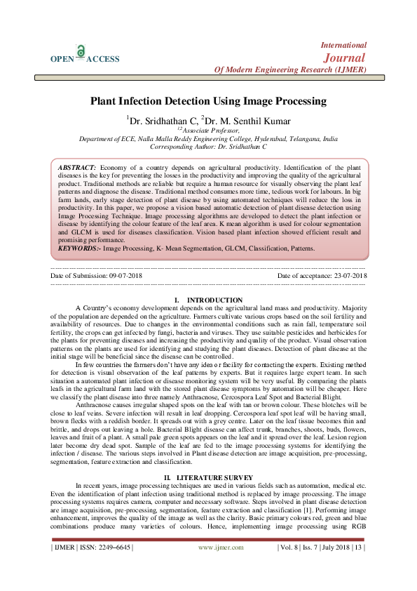 (PDF) Plant Infection Detection Using Image Processing