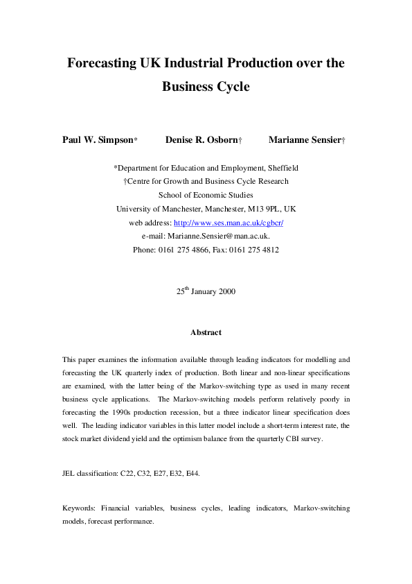 (PDF) Forecasting UK industrial production over the business cycle