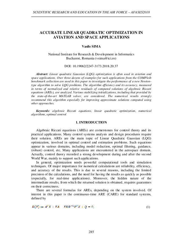 (PDF) Accurate Linear Quadratic Optimization in Aviation and Space Applications