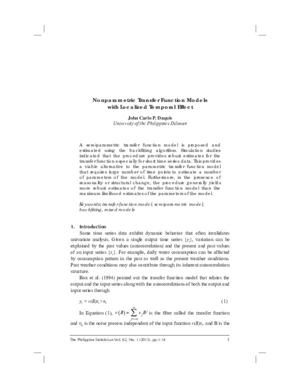 (PDF) Nonparametric Transfer Function Models with Localized Temporal Effect