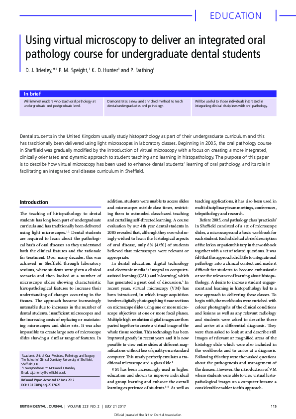 (PDF) Using virtual microscopy to deliver an integrated oral pathology ...