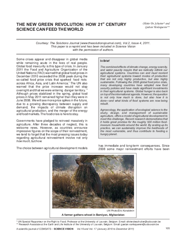 (PDF) The New Green Revolution: How 21 Century Science Can Feed the World