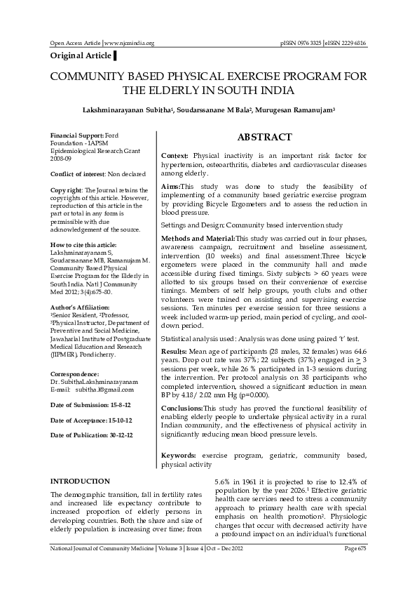 (PDF) COMMUNITY BASED PHYSICAL EXERCISE PROGRAM FOR THE ELDERLY IN ...