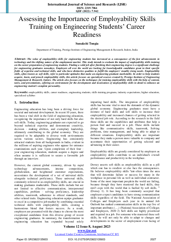(PDF) Assessing the Importance of Employability Skills Training on ...
