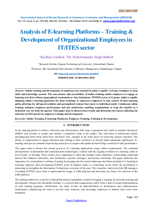 (PDF) Analysis of E-learning Platforms -Training & Development of ...