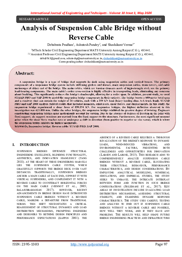 (PDF) Analysis of Suspension Cable Bridge without Reverse Cable
