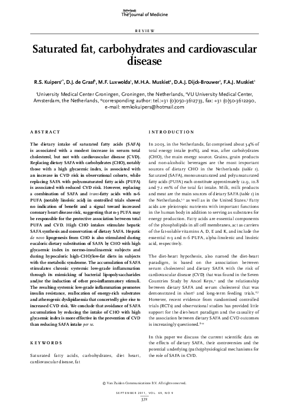 (PDF) Saturated fat, carbohydrates and cardiovascular disease