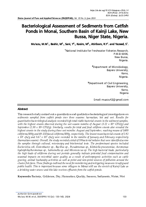 (PDF) Bacteriological Assessment of Sediments from Catfish Ponds in ...