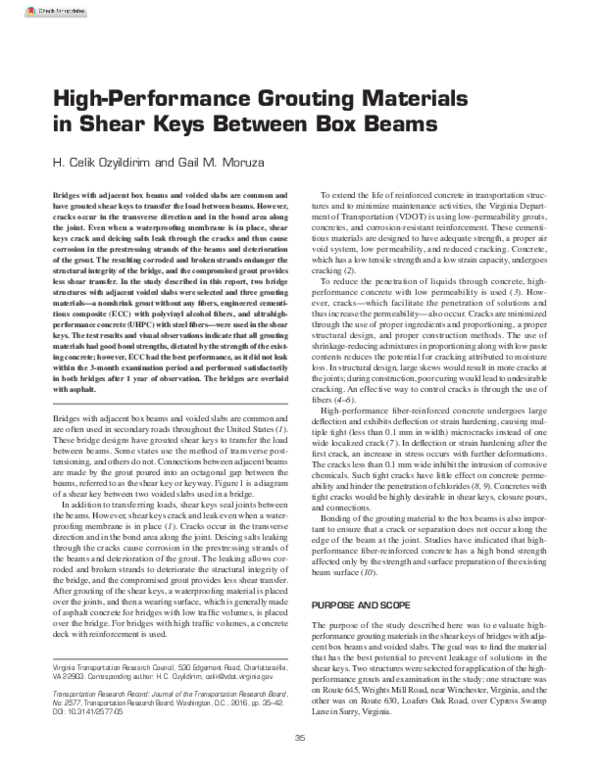 (PDF) High-Performance Grouting Materials in Shear Keys Between Box Beams