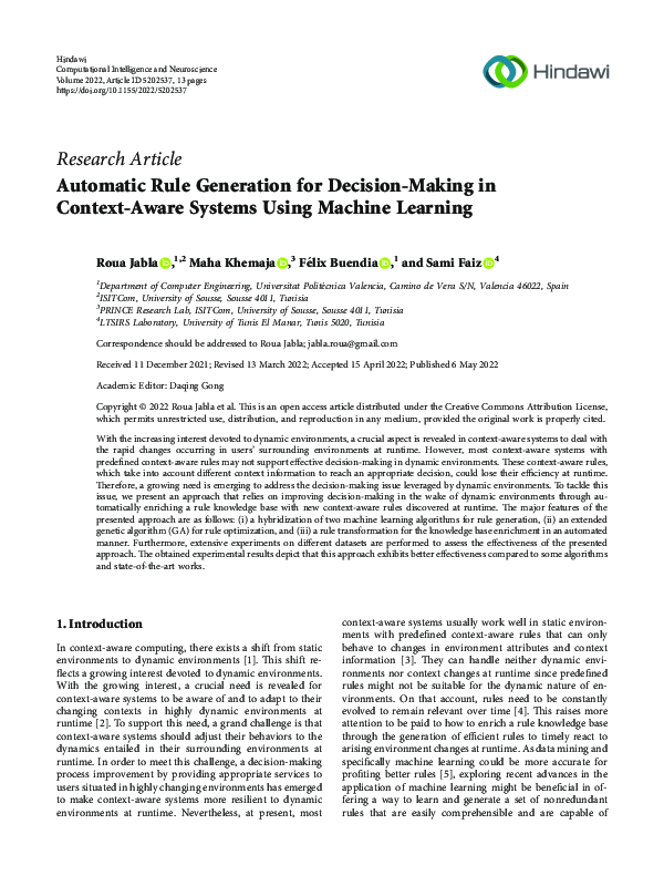 (PDF) Automatic Rule Generation for Decision-Making in Context-Aware ...