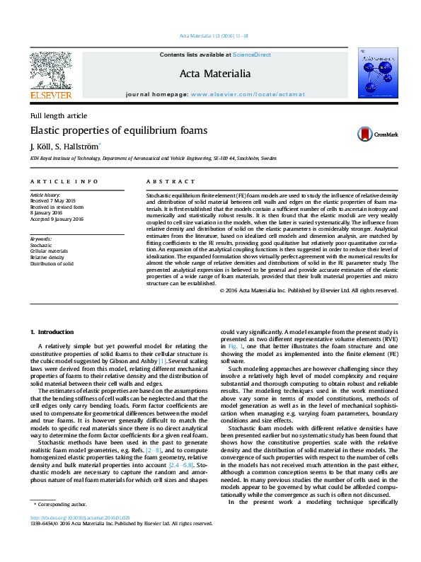 (PDF) Elastic properties of equilibrium foams