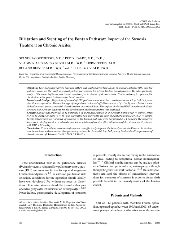 (PDF) Dilatation and Stenting of the Fontan Pathway: Impact of the ...