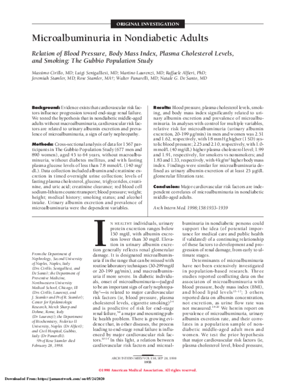 (PDF) Microalbuminuria in Nondiabetic Adults