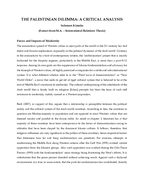 (PDF) The Palestinian Dilemma: A Critical Analysis