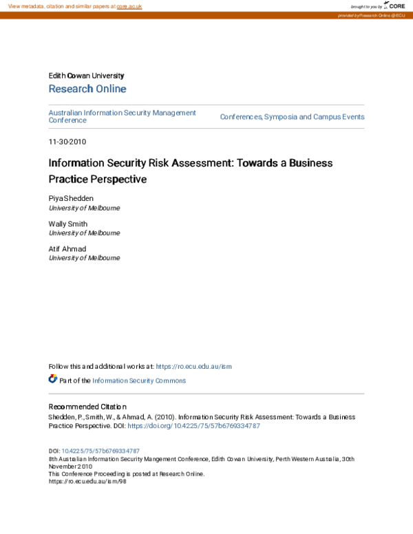 (PDF) Information Security Risk Assessment: Towards a Business Practice ...
