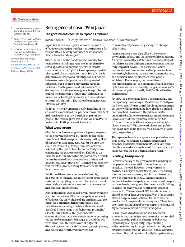 (PDF) Resurgence of covid-19 in Japan (PDF) Resurgence of covid-19 in Japan