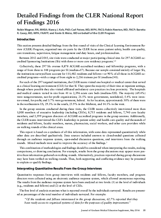 (PDF) Detailed Findings from the CLER National Report of Findings 2016