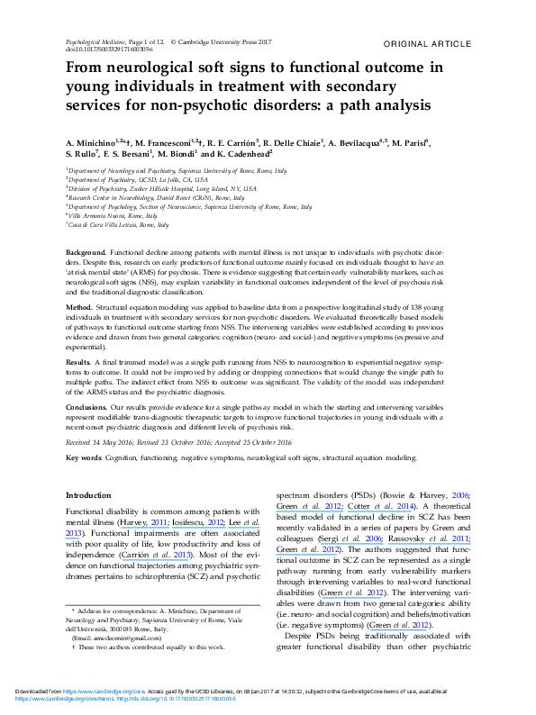 (PDF) From neurological soft signs to functional outcome in young ...