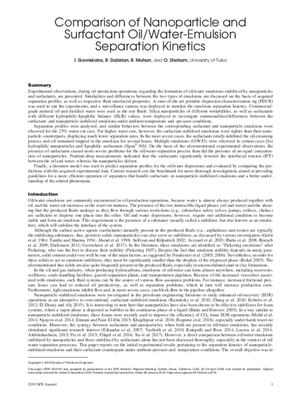 (PDF) Comparison of Nanoparticle and Surfactant Oil/Water-Emulsion ...