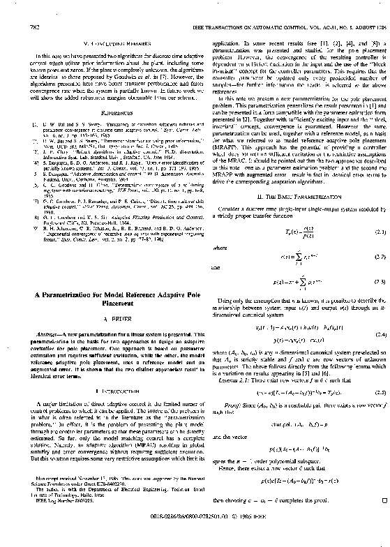 (PDF) A parametrization for model reference adaptive pole placement