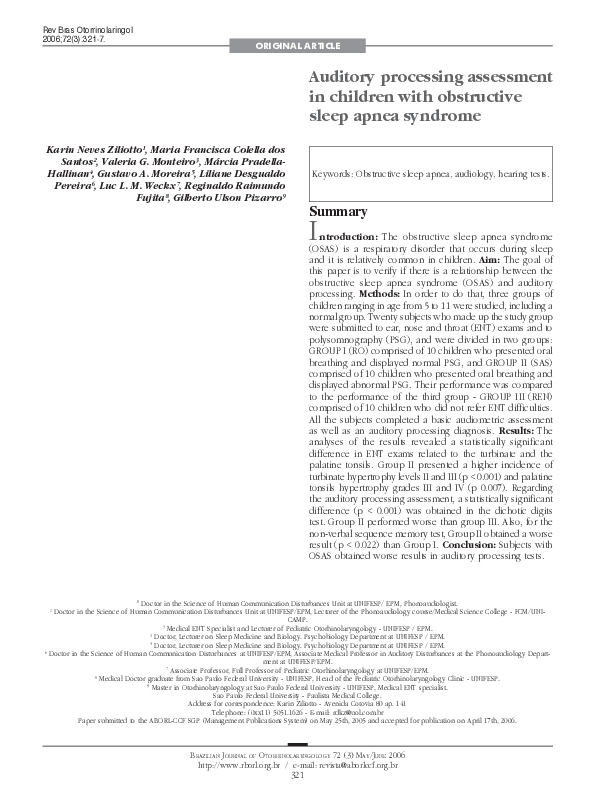 (PDF) Auditory Processing Assessment In Children With Obstructive Sleep Apnea Syndrome ...
