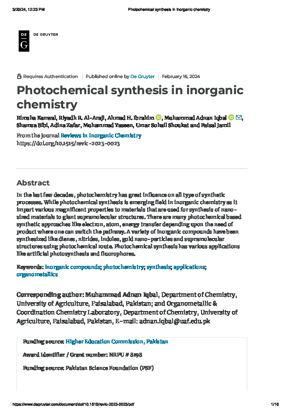 (PDF) Photochemical synthesis in inorganic chemistry