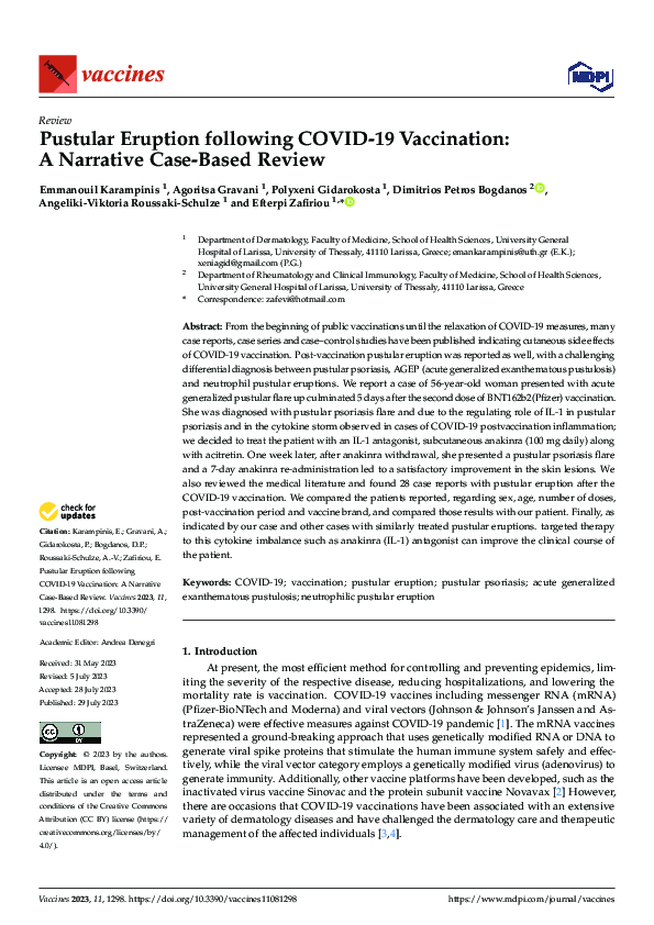 (PDF) Pustular Eruption following COVID-19 Vaccination: A Narrative ...