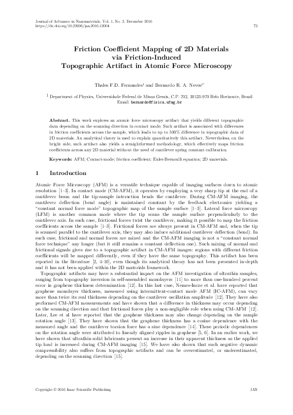 (PDF) Friction Coefficient Mapping of 2D Materials via Friction-Induced ...
