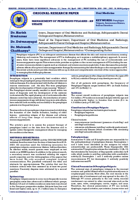 (PDF) Management of Pemphigus Vulgaris : An Update