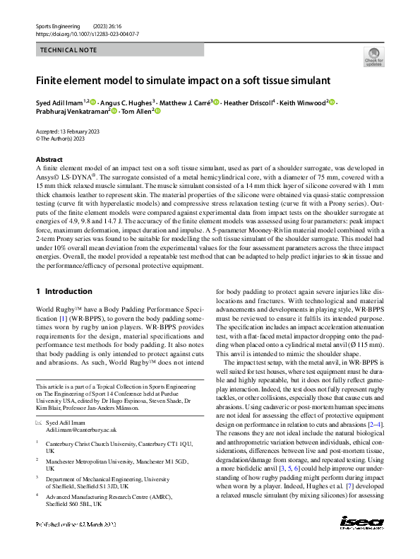 (PDF) Finite element model to simulate impact on a soft tissue simulant