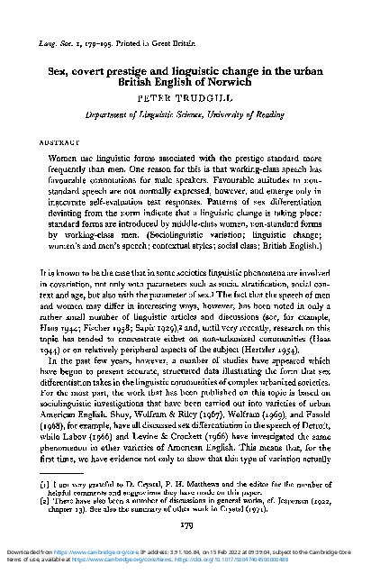(PDF) Sex, covert prestige and linguistic change in the urban British ...