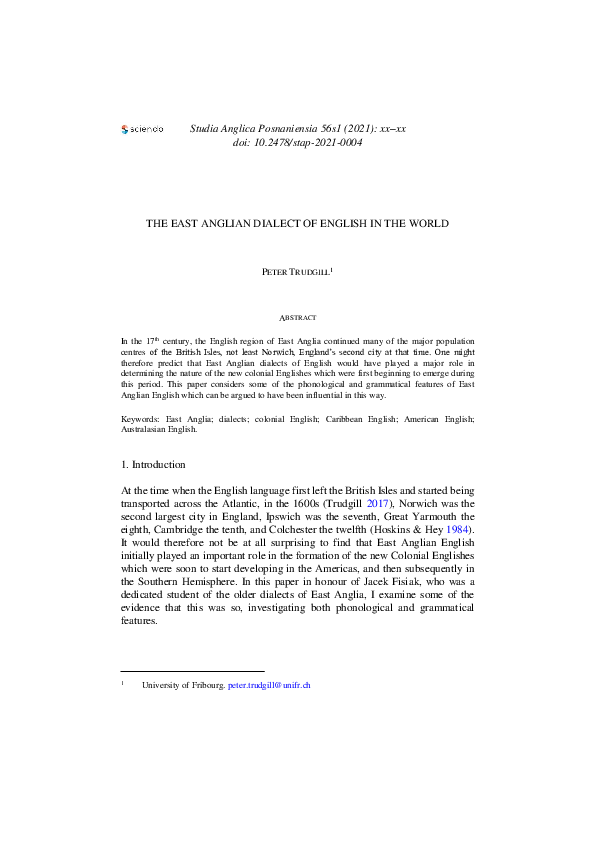 (PDF) The East Anglian Dialect of English in the World
