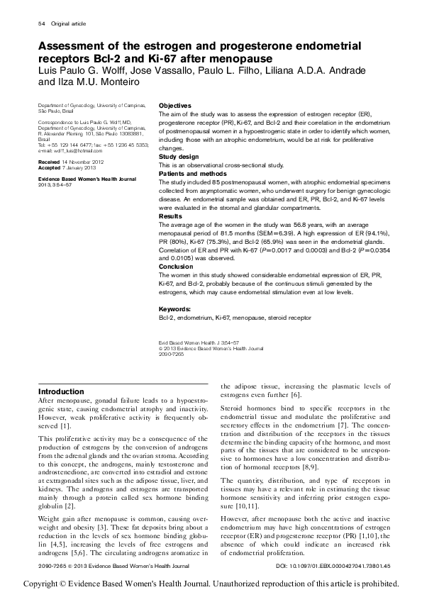 (PDF) Assessment of the estrogen and progesterone endometrial receptors ...