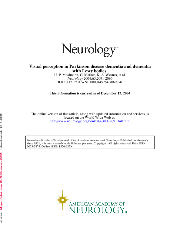 (PDF) Visual perception in Parkinson disease dementia and dementia with ...