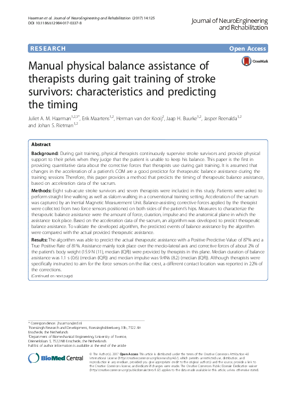 (PDF) Manual physical balance assistance of therapists during gait ...