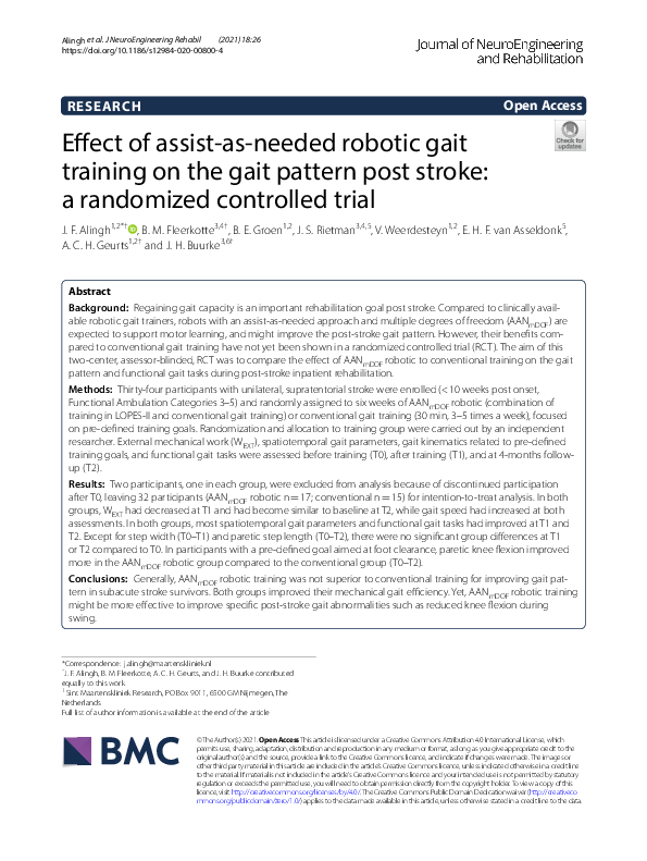 (PDF) Effect of assist-as-needed robotic gait training on the gait pattern post stroke: a ...