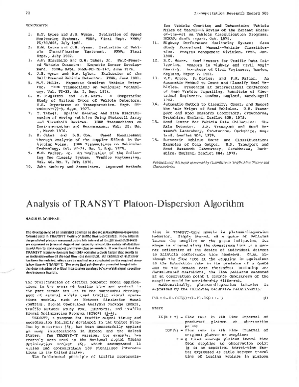 (PDF) Analysis of transyt platoon-dispersion algorithm
