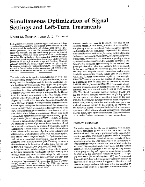 (PDF) Simultaneous optimization of signal settings and left-turn treatments
