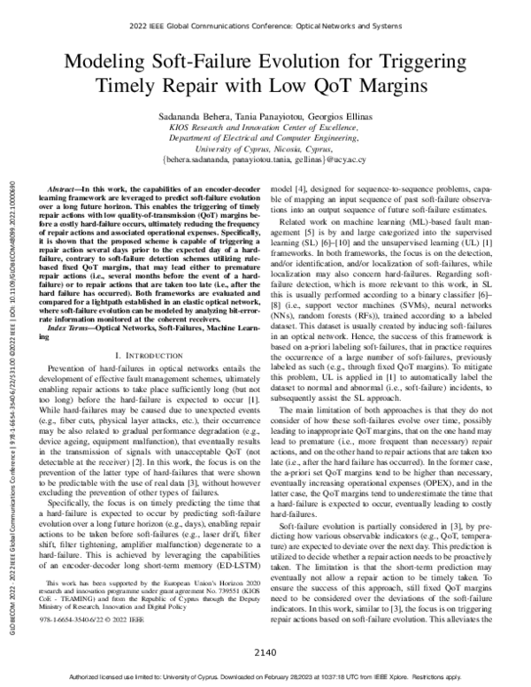 (PDF) Modeling Soft-Failure Evolution for Triggering Timely Repair with Low QoT Margins