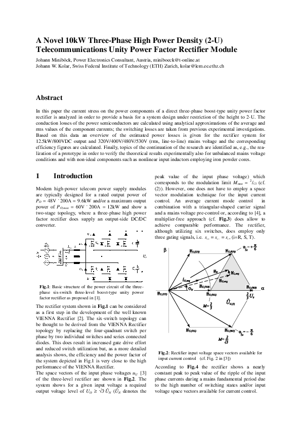 (PDF) A Novel 10kW Three-Phase High Power Density (2-U) Telecommunications Unity Power Factor ...