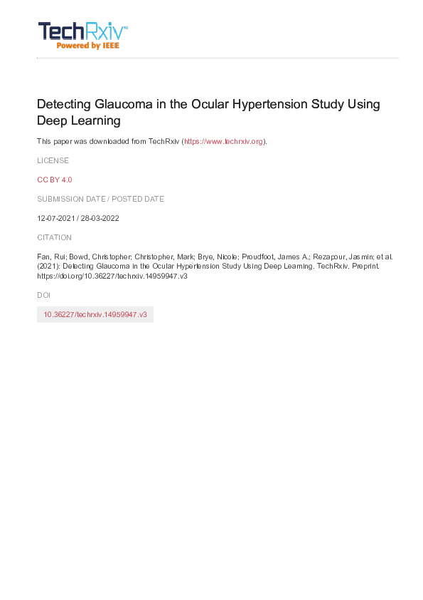 (PDF) Detecting Glaucoma in the Ocular Hypertension Study Using Deep Learning